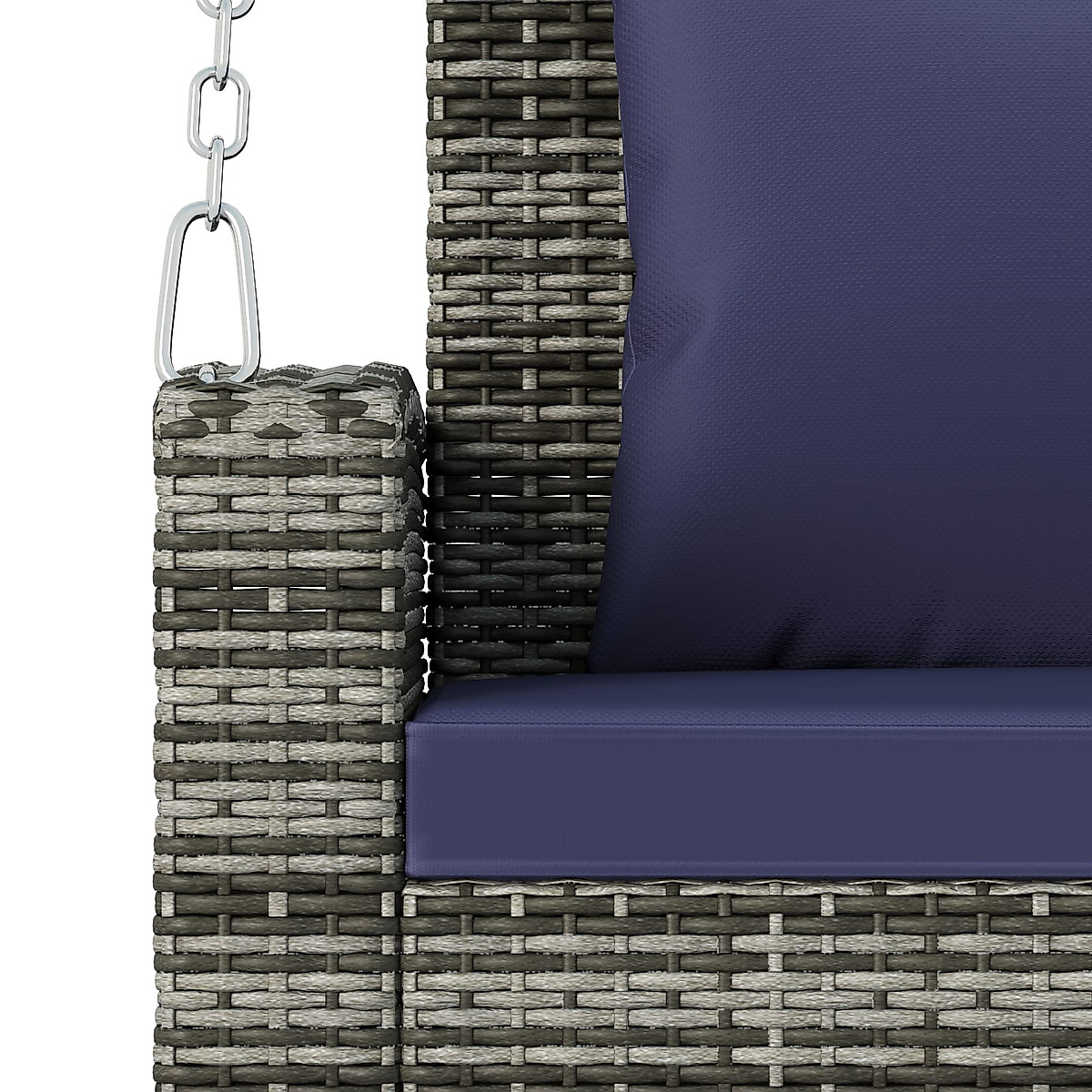 ERYE Outdoor PE Wicker Swing Chains, Pillows for Garden, Backyard, Pond Porch Furniture Set, 2 Seaters Double Rattan Cushioned Conversation Hanging Sofa & Couch, Gray+Blue