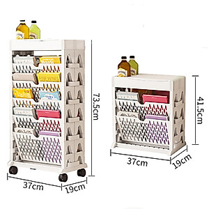 6 Tier Removable Movable Bookshelf, Mobile Unique Bookcase with Top partition Storage, Utility Organizer Green Bookshelves with Wheels for Students Study in Bedroom Living Room Home School,Green,70cm