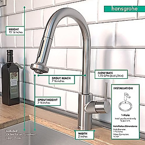 hansgrohe Talis S² Stainless Steel Bar Kitchen Faucet, Kitchen Faucets with Pull Down Sprayer, Faucet for Kitchen Sink, Magnetic Docking Spray Head, Stainless Steel Optic 04286800, 1.75
