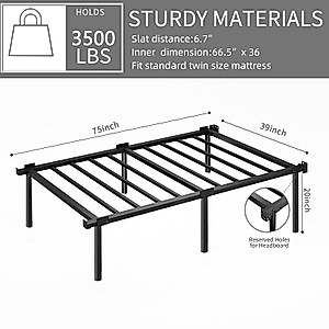 HAAGEEP 20 Inch Tall Platform Bed Frame Twin Size Metal Bedframe No Box Spring Needed Heavy Duty Mattress Frames High