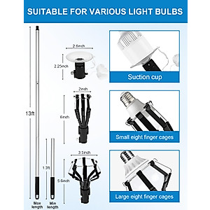 hveryppy Light Bulb Changer for high Ceilings, Light Bulb Changer with Baskets and Suction Cup, 13FT Assembled Light Bulb Extension Pole Changer,high Reach Light Bulb Changer for Household