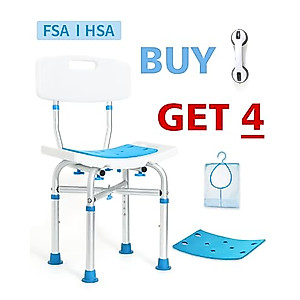 FSA HSA Heavy Shower Chair for Inside Shower with Back, Padded Shower Chair for Inside Bathtub with Grab Bar, Adjustable Shower Stool for Inside Shower for Senior/Elderly/Pregnant by SOUHEILO