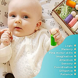 Ulanik Peg Dolls with Hats Toddler Montessori Toys for 3 Year Old + Kids Wooden Waldorf Dolls for Learning Color Sorting and Counting — 12 Gnomes, 2.36 in