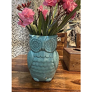 ABHANDICRAFTS Utensil Holder for Kitchen Counter 7.5" Inch Multi-Purpose Ceramic Organizer for Kitchen Decor, Paint Brush, Flower Vase, Cooking Tool Utensils Caddy for Countertop Aqua