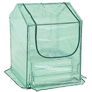 Sunnydaze 2' x 2' Steel Raised Garden Bed with Mini Greenhouse - Outdoor Greenhouse Kit - 2 Zippered Doors - Green