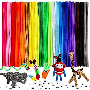 Caydo 200 PCS Pipe Cleaners Craft Supplies Multi-Color Chenille Stems with 100 pcs Wiggle Eyes for Art and Craft Projects Creative DIY Valentine's Day Decorations (12inch x 6mm)