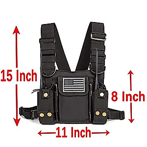 Radio Shoulder Holster Chest Harness Holder Vest Rig for Two Way Radio Chest Front Pack Pouch Walkie Talkie Case with Front Pouches for Kenwood Arcshell Retevis Baofeng UV-5R F8HP UV-82 888S (Black)