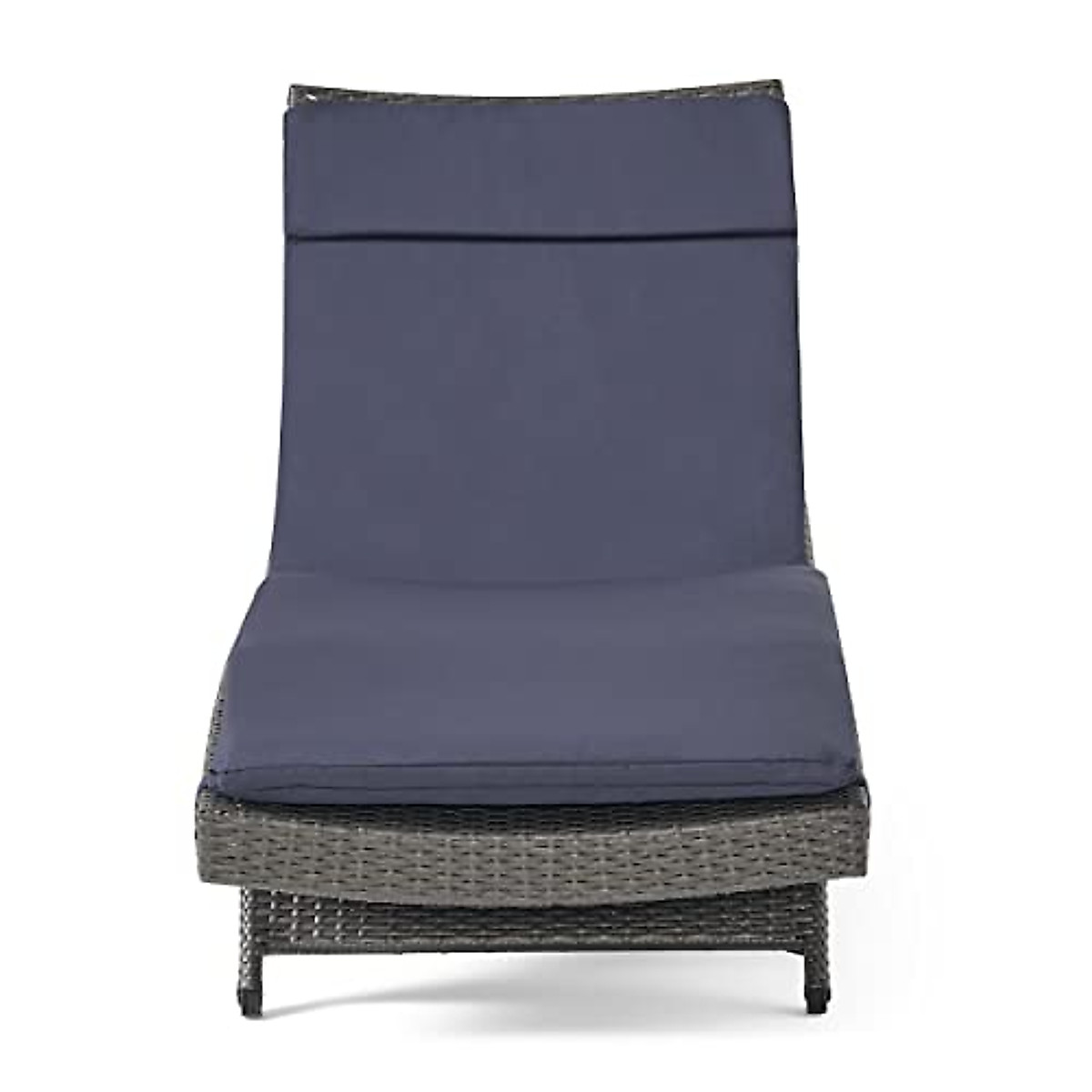 Christopher Knight Home Salem Outdoor Wicker Adjustable Chaise Lounge with Colored Cushions, 2-Pcs Set, Multibrown And Navy Blue