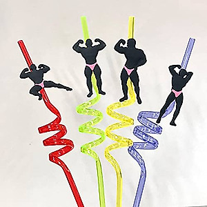 Bachelorette Party Favors Bachelor Straws 12 PCS Reusable Crazy Swirly Straws | Stripper Dancing Men - Mexican Mermaid Naughty Party Drinking Supplies