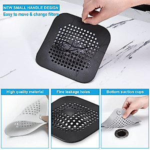 Hair Drain Catcher,Raised Square Shower Drain Covers with Suction Cup for Pop-up Stopper 2 Pack (Black)