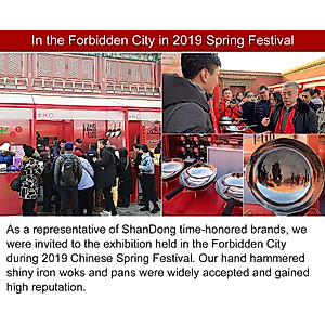 ZhenSanHuan Chinese Hand Hammered Iron Pow Woks and Stir Fry Pans Wooden Handle Round Bottom (30CM, Blue Black -Seasoned)