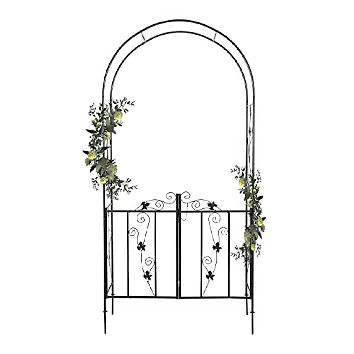 Outdoor Metal Garden Arbor Decorative Steel Garden Trellis Arch Stand with Gate, 8'H x 3.6'W, Black