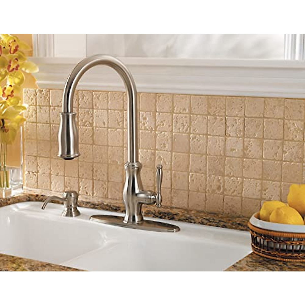 Pfister GT529-TMC GT529-TMC Hanover 1-Handle Pull-Down Kitchen Faucet with Soap Dispenser, Chrome