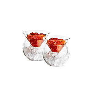 Kook Glass Caviar Chiller Server Set, Serving Dish with Ice Holder, for Shrimp, Appetizers, Liquor, Martinis and Cocktails, Dishwasher Safe, 5 oz Bowl, Set of 2