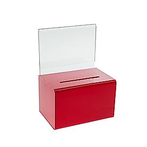 SourceOne Acrylic Donation Box Oblong With Lock Keys Sign Holder and Business Card Holder, 5 Inch Wide (1 Pack,)