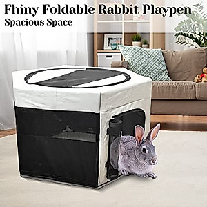 Fhiny Portable Rabbit Playpen, Breathable Small Animal Tent with Anti Escape Zippered Cover Portable Foldable Indoor Outdoor Exercise Fence for Bunny Ferrets Guinea Pigs Chinchillas Kittens (Grey)
