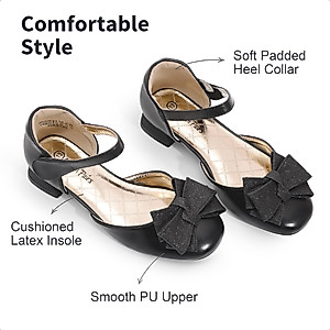 DREAM PAIRS Girls Dress Shoes Closed Toe Low Heels Ankle Strap Bow Ballet Wedding Party Sandals Princess Flower Shoes SDFL2314K Black Size 2 Little Kid