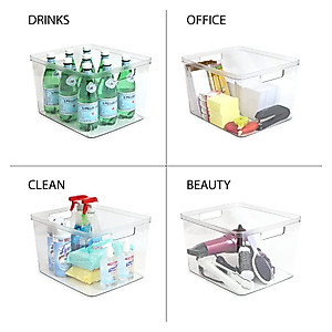 Isaac Jacobs 2-Pack Extra-Large Clear Storage Bins (11.5” L x 14” W x 9” H) w/ Cutout Handles, Plastic Organizer for Home, for Kitchen, Fridge, Pantry, BPA Free, Food Safe (2-Pack, Extra-Large)