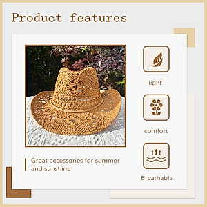 UYIQWCDFPK Straw Cowboy Hats for Women Sparkly Western Cowgirl Hat for Holiday Party Foldable Vacation Beach Sun Hat with Wide Brim,Brown