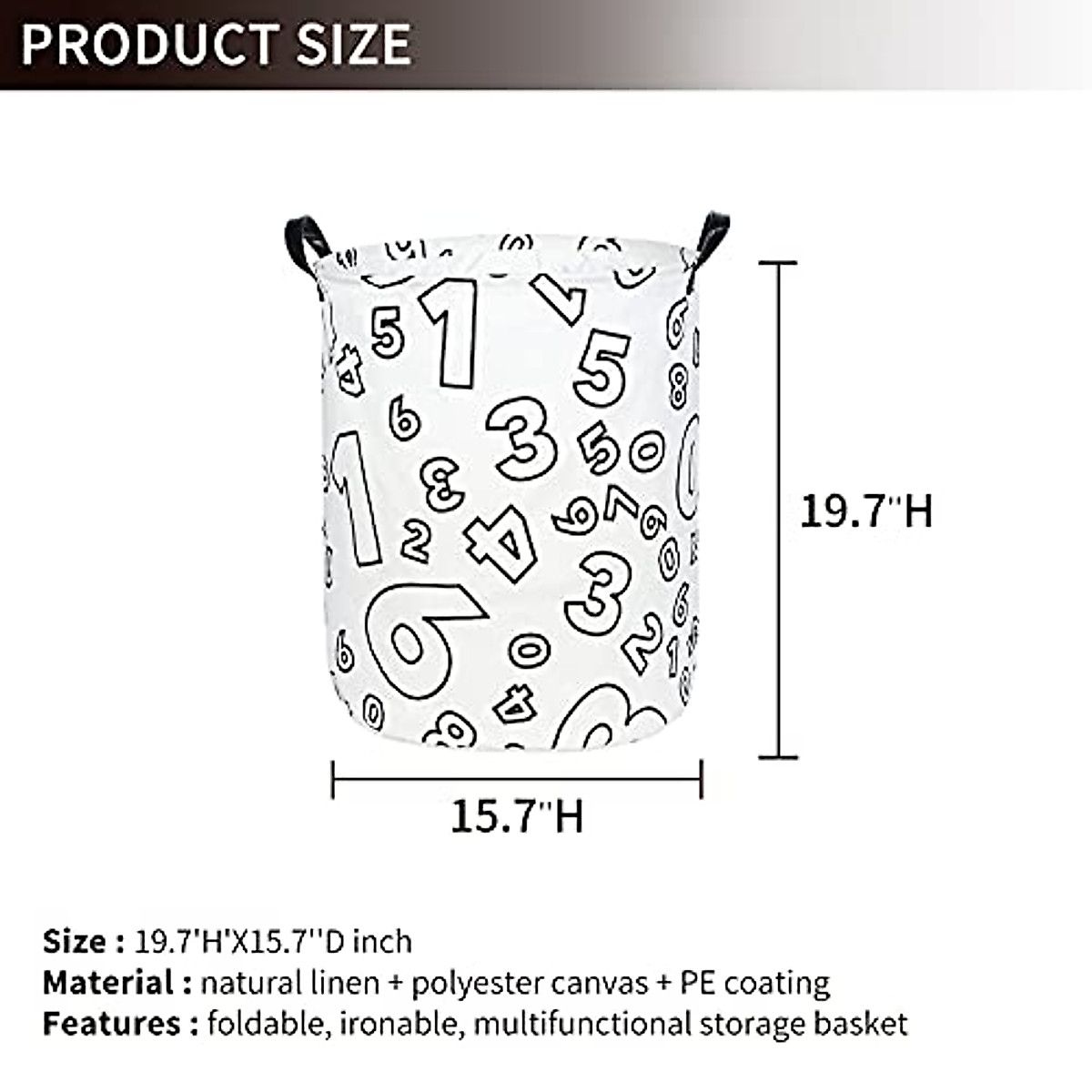 SEVEBDOME Canvas Fabric Storage Baskets with Handle, Foldable, Convenient Home Storage Bin Toy Bins Gift Baskets Bedroom Clothes Children Nursery Hamper (Number)