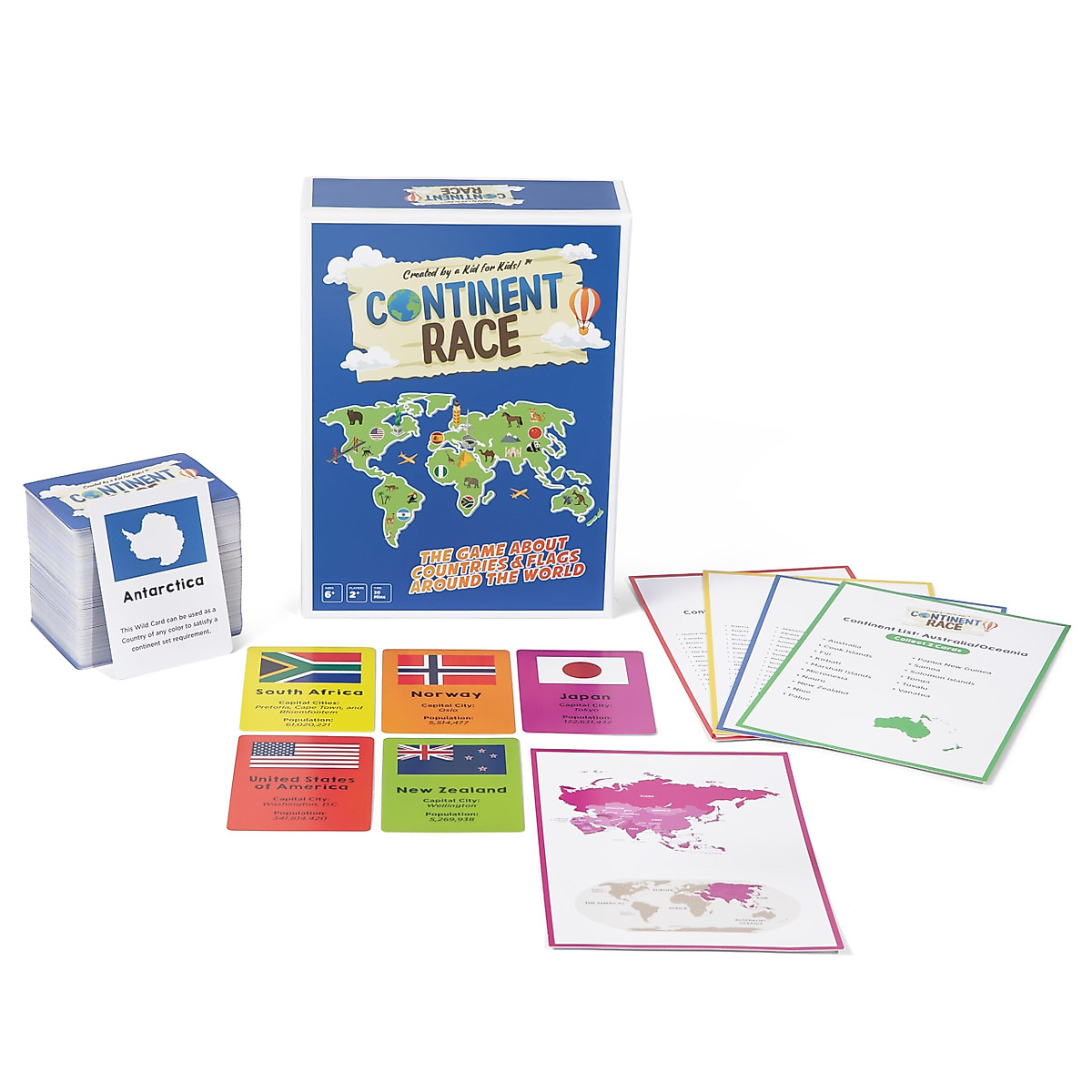 Continent Race Geography Educational Board Game for Kids, Tweens, Family, Friends, Teachers and Classrooms - Learn About Flags & Countries Around The World