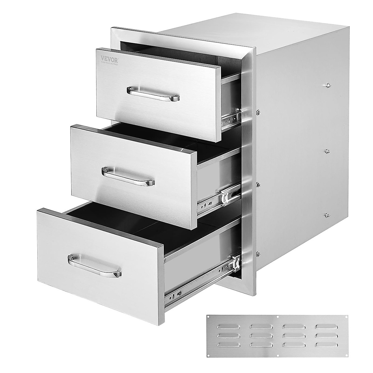 VEVOR Outdoor Kitchen Drawers 16" W x 21.5" H x 18" D, Flush Mount Triple Access BBQ Drawers with Stainless Steel Handle, BBQ Island for Outdoor Kitchens or BBQ Island Patio Grill Station