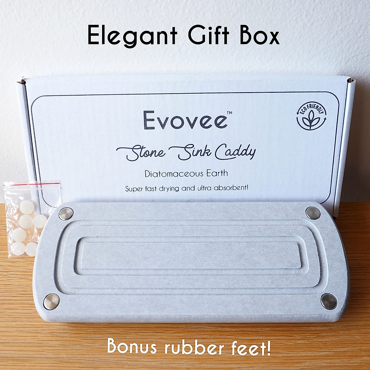 Evovee Stone Sink Caddy Fast Drying Stone Instant Dry Sink Organizer Bathroom Diatomaceous Earth Drying Stone For Kitchen Counter Sink Tray for Soap Bottles