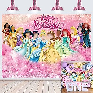 Pink Princess Backdrop for Birthday Party Princess Photography Background Princess Party Decorations for Girls Kids Baby Shower Cake Table Banner Photo Booth Props 7x5FT