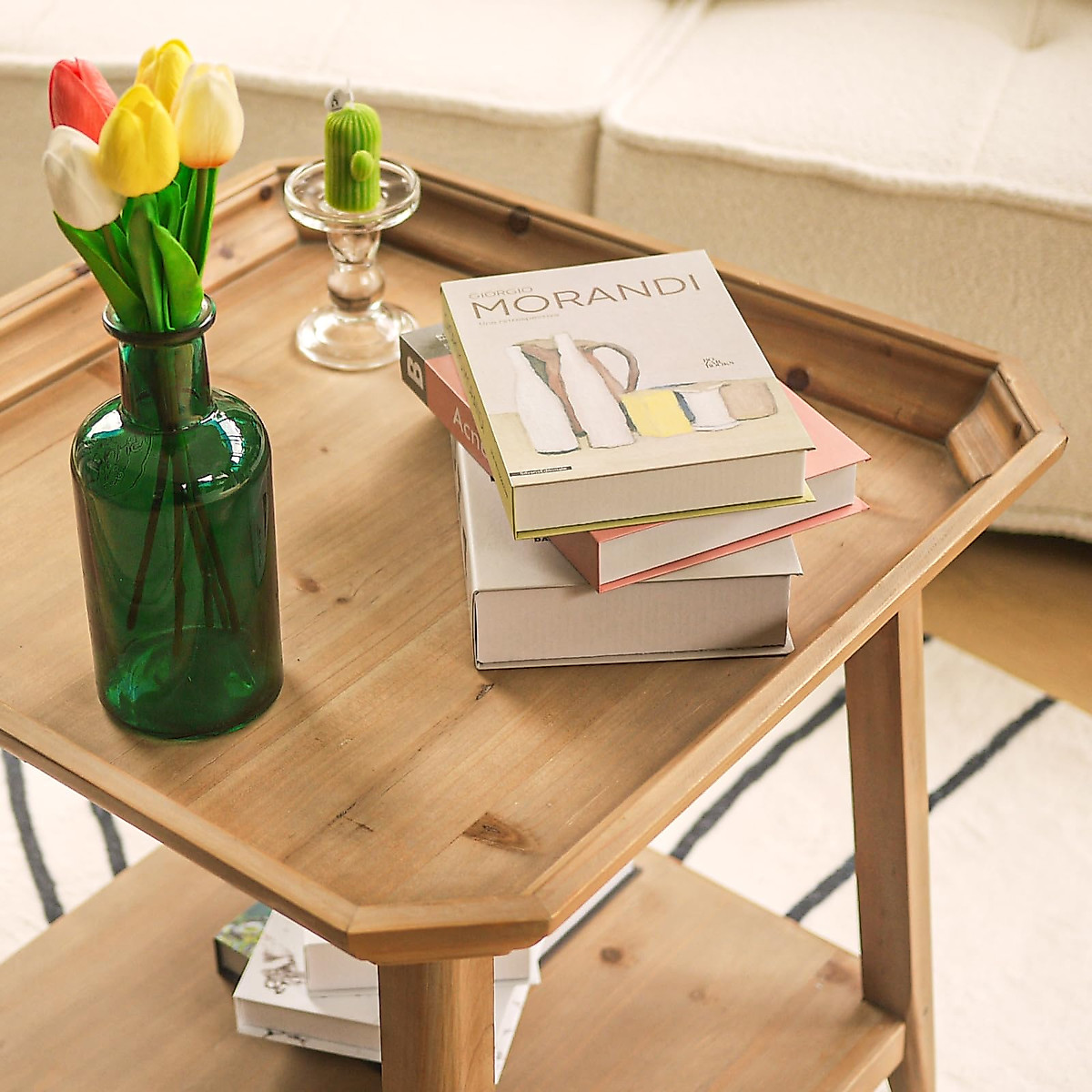 TIMBERMAVEN Rustic Farmhouse Square End Table, French Country Vintage Side Table, Boho Industrial with Storage Shelf for Living Room,café, Bedroom, Small Spaces,Solid Wood Nature White