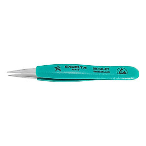 Excelta Tweezer, Straight Strong Tip Tweezers, Stainless Steel, Anti-Magnetic, Ergo-Grips, 5” Overall Length