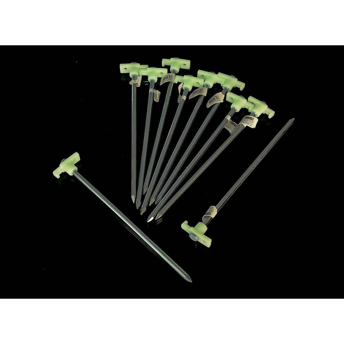 SE 10-1/2" Metal Tent Pegs with Glow-in-the-Dark Stoppers (10-Pack) - 910NRC10
