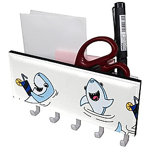 Cute Swim Ring Shark Rack Organizer with 5 Hooks Wall Bathroom Kitchen Shelf Rack Multifunctional Storage Shelf