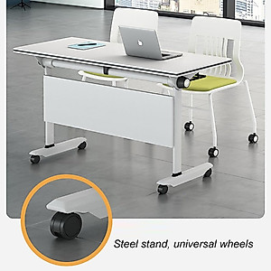 Folding Conference Table, Flip Top Mobile Training Table with Modesty,Storage Layer and Lockable Wheels,Wood Tabletop, Metal Frame (Color : A, Size : 120 * 40 * 75cm)