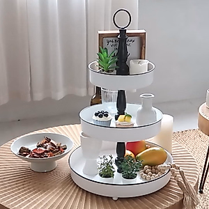MODE HOME Decorative 3 Tiered Metal Tray Stand with Handle for Kitchen, Dining Room, Bathroom, Shelf Coffee Bar Table, Modern Farmhouse Seasonal Display Tiered Tray Decor, Black and White