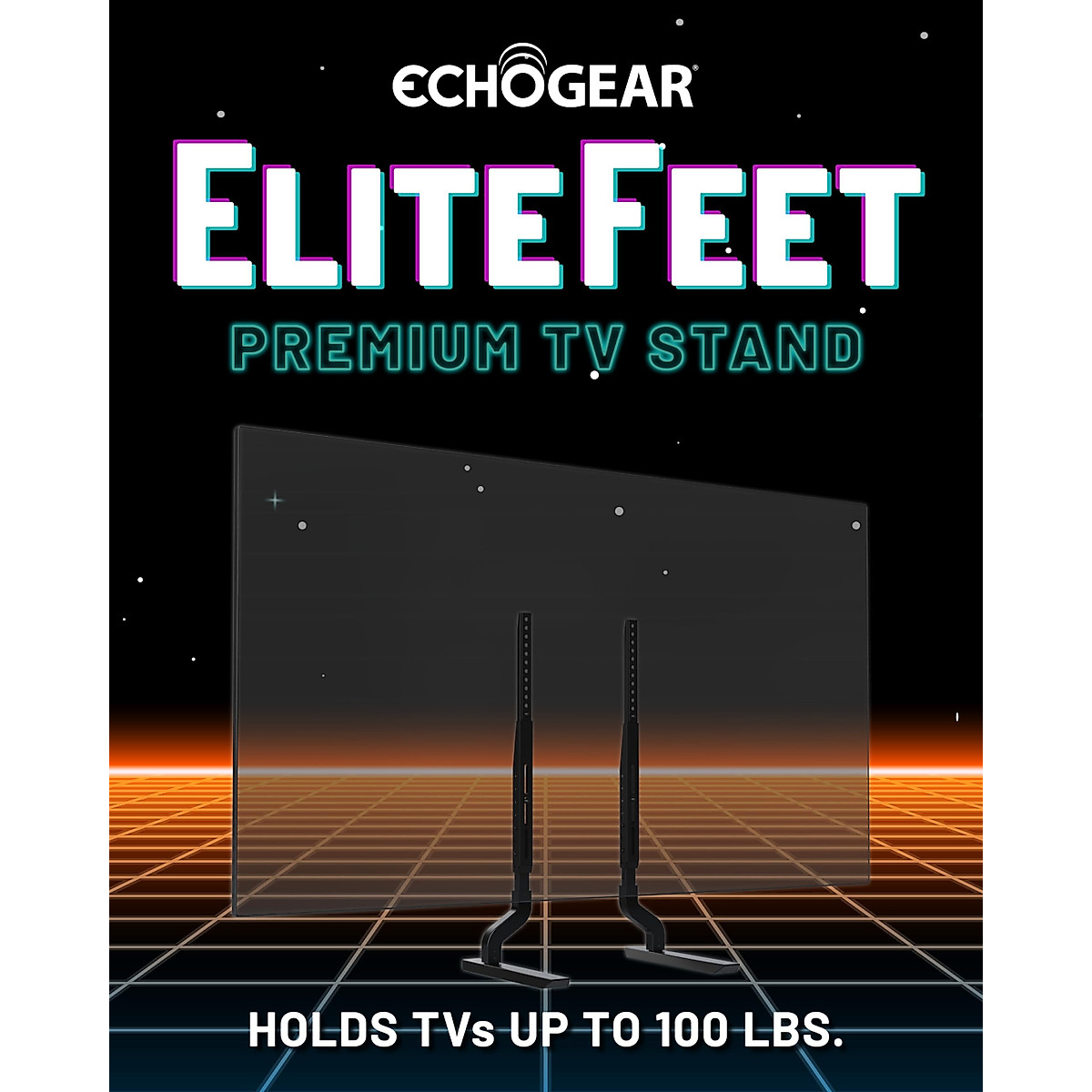 ECHOGEAR Premium Replacement TV Stand for 55"-86" Screens - Angled Feet Give Universal TV Stand Stability for QLED & OLED TVs -Easy 3-Step Install Comes w/Soundbar Isolation & Anti-Slip/Scratch Pads