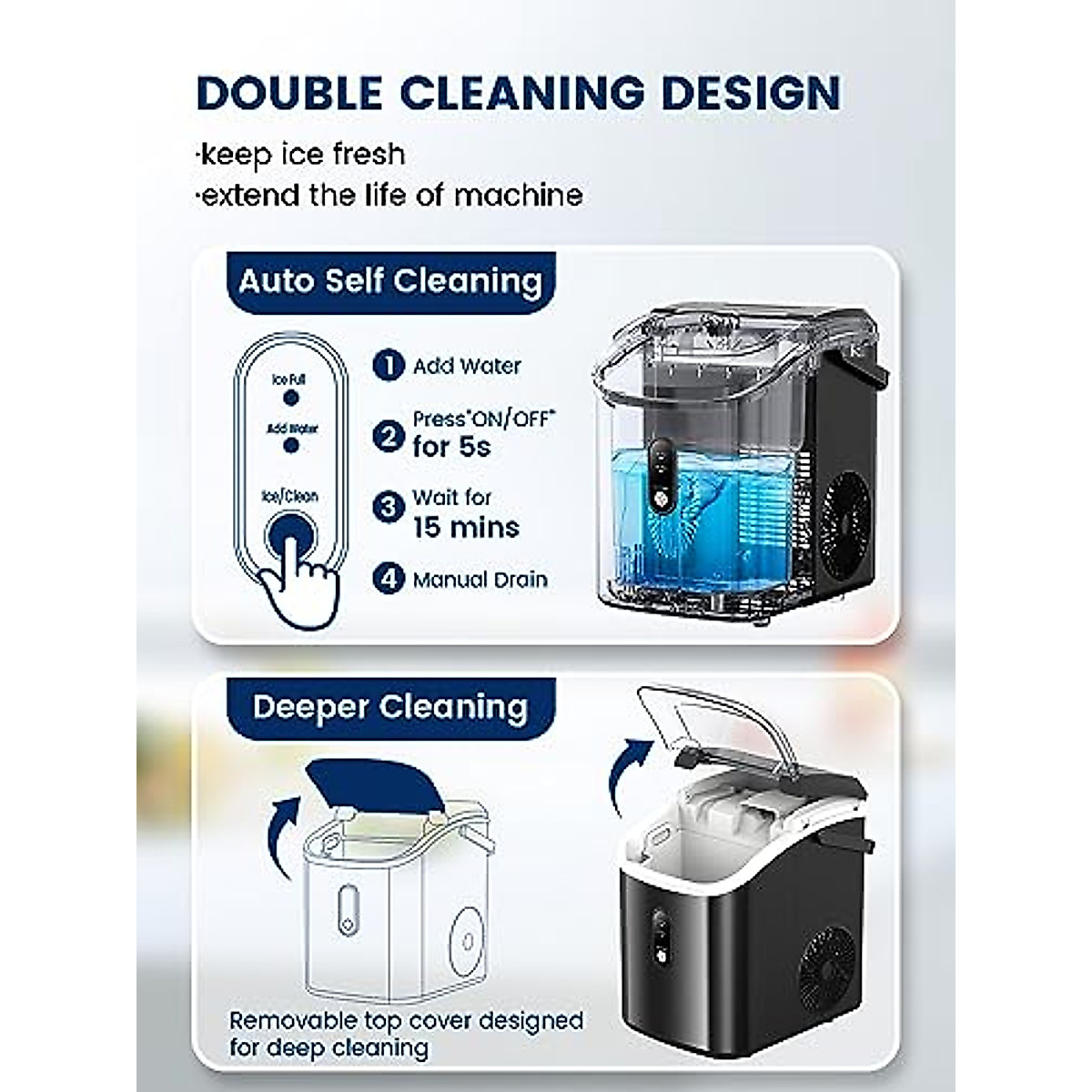 Kndko Nugget Ice Maker Countertop,34lbs/Day,Portable Crushed Ice Machine,Self Cleaning with One-Click Design & Removable Top Cover,Soft Chewable Pebble Ice Maker for Home Bar Camping RV,Black Basic