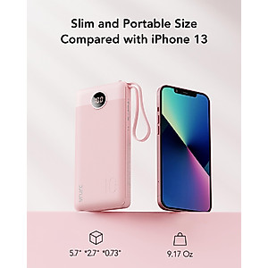 VRURC Portable Charger 10000mAh, Slim LED Display Power Bank, 5 Output 2 Input Cell Phone Battery Pack, Built-in Micro & USB C Cables Phone Charger Compatible with iPhone,Samsung,Android-Pink(1 Pack)