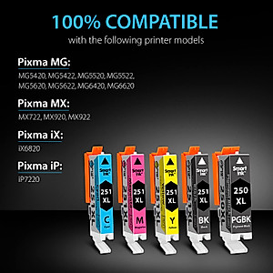 Smart Ink Compatible Ink Cartridge Replacement for Canon PIXMA PGI-250XL CLI-251XL PGI 250 CLI 251 XL (1 PGBK & 1 BK/C/M/Y 5 Combo Pack) to use with MX722 MX922 iP7220 iX6820 MG5420 MG5422 MG5520