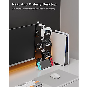 MiiKARE Controller Holder 6 Tiers with Headphone Holder, Adjustable Gaming Controller Headset Stand, Game Controller Stand for All Xbox PS4 PS5 Switch Pro Crontroller Gaming Accessories - White