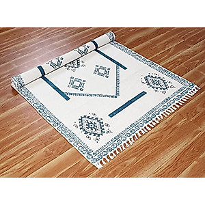 Casavani Hand Block Printed Cotton Dhurrie Geometric Tassel Rug Boho Area Rug Easy Care Washable Rugs for Doormat Entryway Living Room Bedroom Hallway Balcony 12x15 Feet