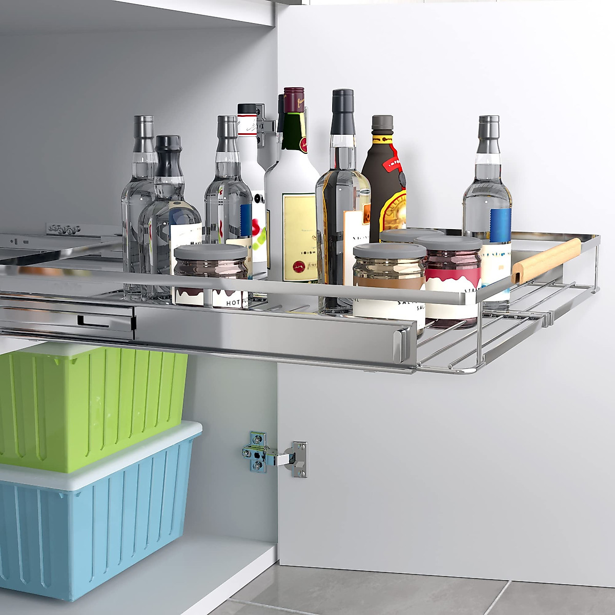 2Pack Expandable Pull Out Cabinet Organizer, 17.1~28"W x 22.5"D Heavy Duty Slide Out Shelves Adjustable Hight Cabinet Pull Out Shelves,Expandable Width Spice Rack Organizer for Kitchen Cabinet