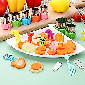 24 pcs Vegetable Cutter Shapes Sets Cookie Cutters Fruit Stamps Mold with 20 pcs Food Picks and Forks for Kids