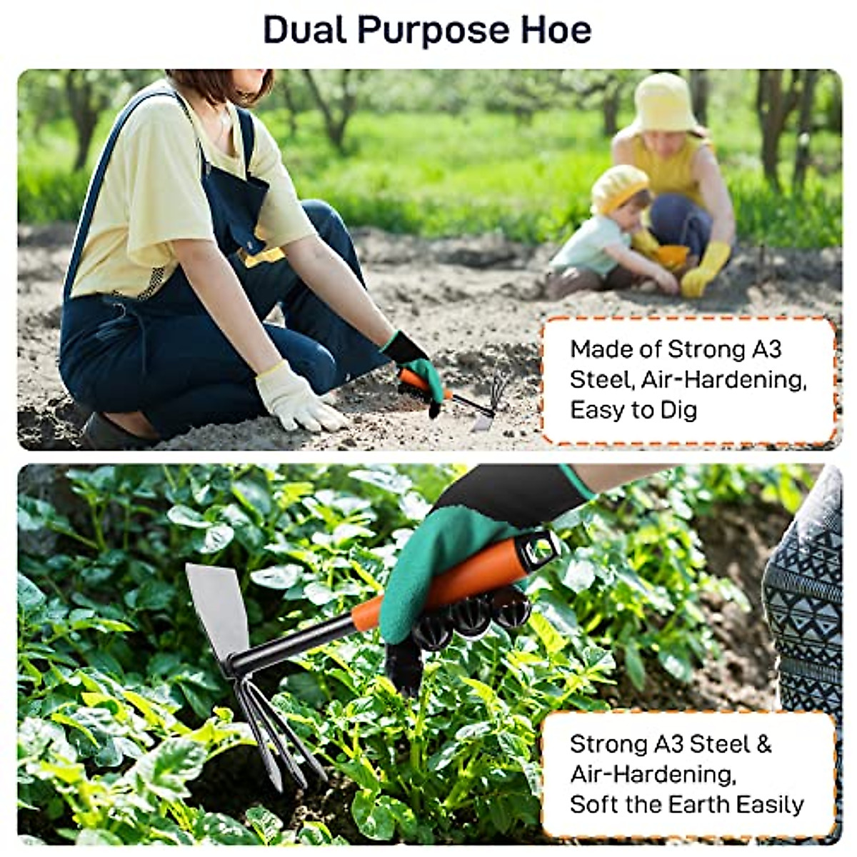 HEMOPLT Gardening Tools, 6-Piece Heavy Duty Garden Tool Set, Rust-Proof Gardening Hand Tools with Durable Organizer Handbag, Outdoor Hand Tools, Ideal Garden Tool Kit Gifts for Women and Men