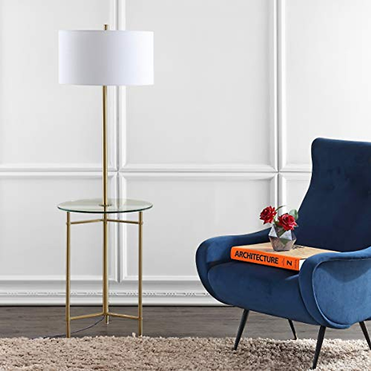 JONATHAN Y JYL3059A Charles 59" Metal/Glass LED Side Table and Floor Lamp Contemporary,Transitional for Bedrooms, Living Room, Office, Reading, Brass