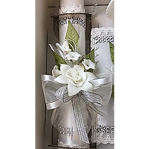 OOKi- Flower Cross Baptism Candle Set Kit for Christenings with Shell - Spanish (White)