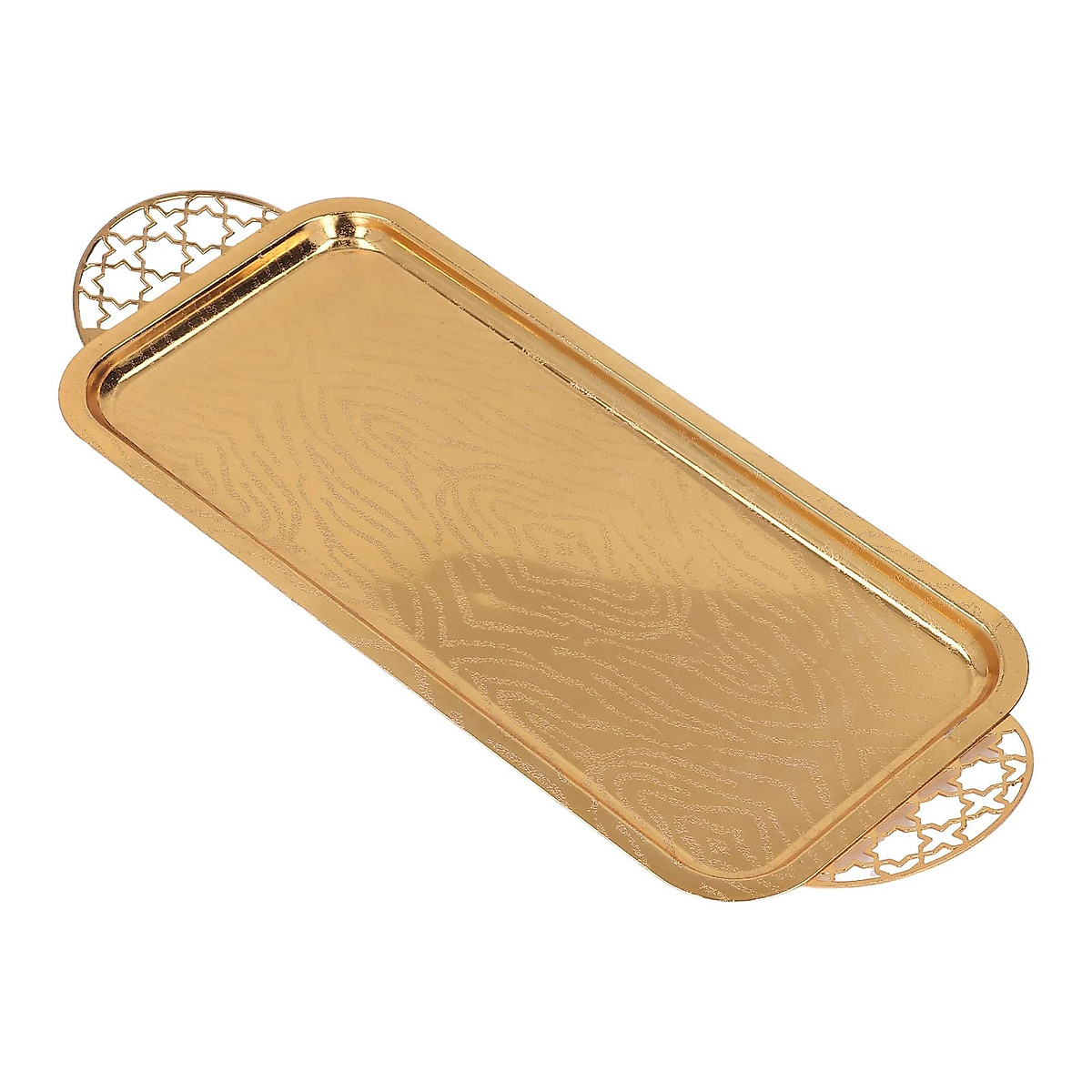 BEIJIALY Serving Tray Gold Retro Light Luxury Oblong Water Cup Tea Cup Fruit Tray with Star Handle for Home Living Room