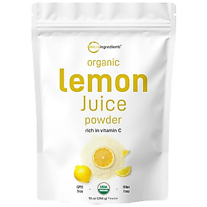Organic Lemon Juice powder, 10 Ounce | 100% Natural Fruit Powder | Cold Pressed Lemons Source | No Sugar & Additives | Great Flavor for Drinks, Smoothie, & Beverages | Non-GMO & Vegan Friendly