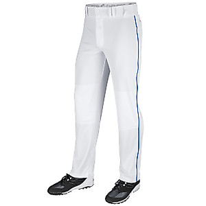 Champro Men's Standard Triple Crown Open Bottom Adult Baseball Pants, White, Royal Pipe, Medium