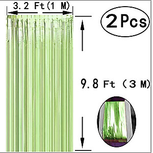 Green Tinsel Foil Fringe Curtains Tropical Jungle Safari Animals Hawaiian Baby Shower Birthday Photo Backdrops Wedding Party Decor Photo Booth Props Backdrops Decorations,2pc