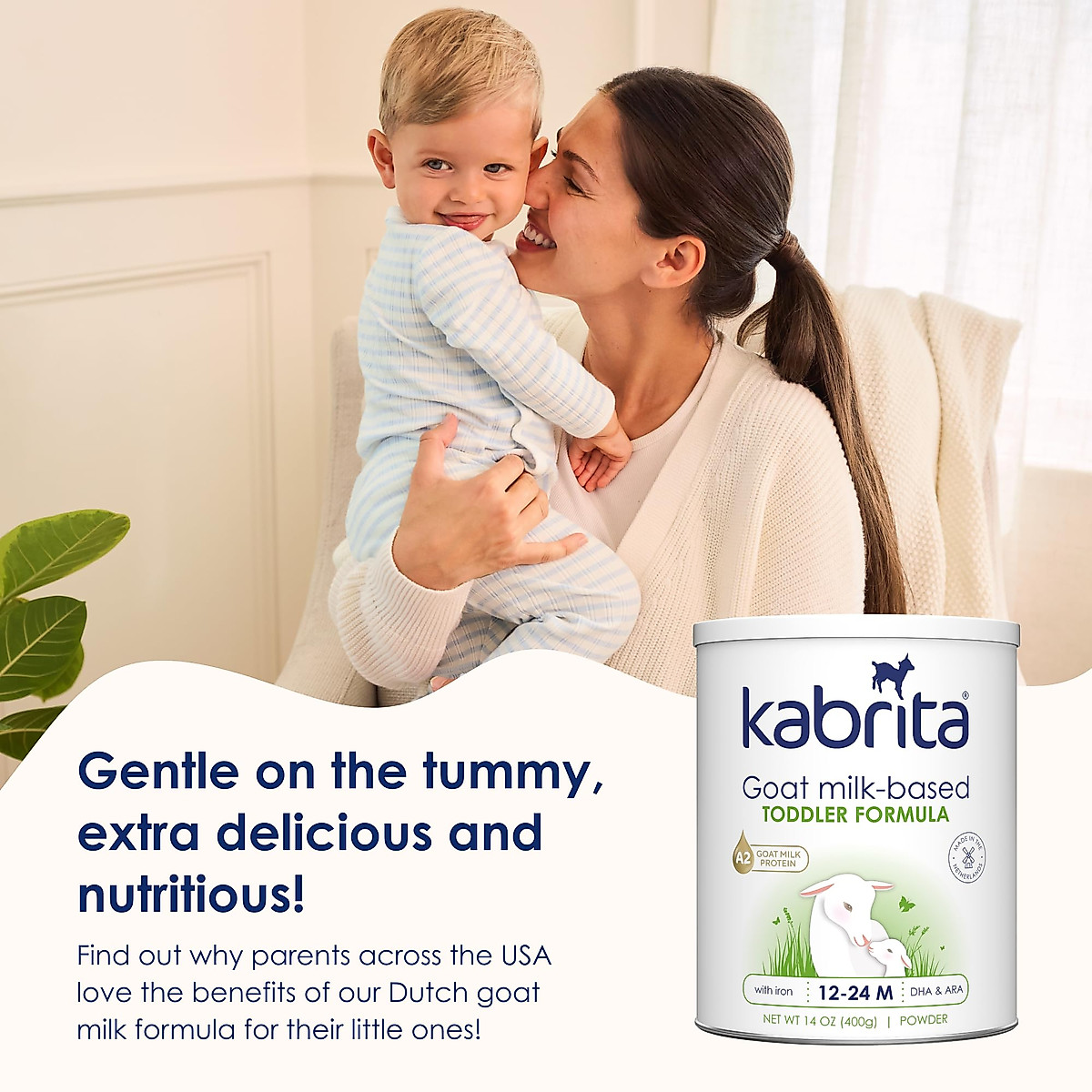 Kabrita Goat Milk Toddler Formula - Easy to Digest Baby Formula 12-24 Months - Contains Vitamin C, D, Iron, DHA, Non-GMO - Gentle on Sensitive Tummies - Formula Supporting Gut Health & Sleep - 14Oz (Pack of 12)